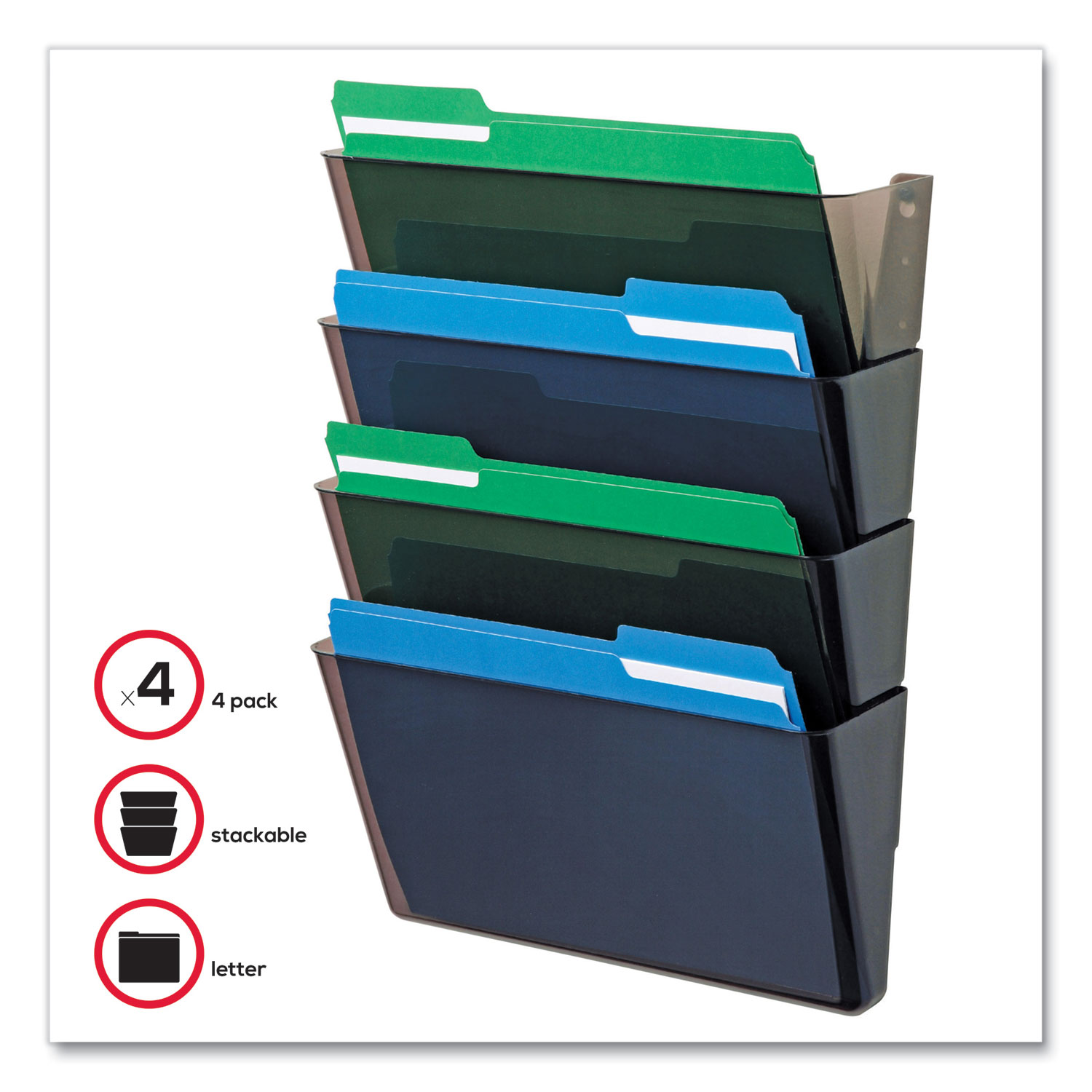 DocuPocket Stackable Four-Pocket Wall File, 4 Sections, Letter Size, 13 ...