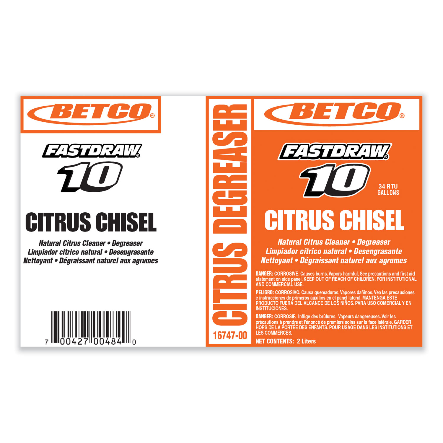 Citrus Chisel, Citrus Scent, 2 L Bottle, 4/Carton