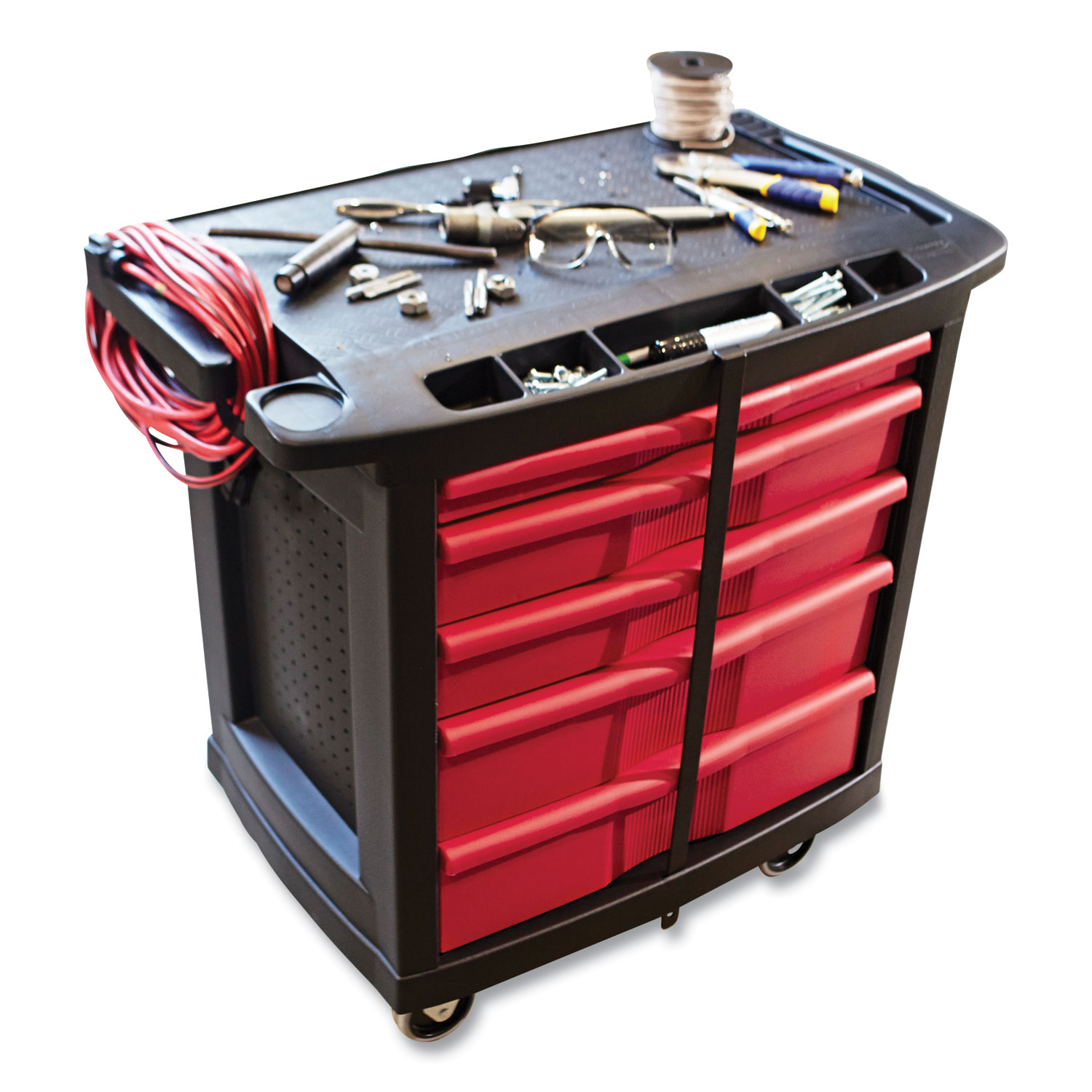 Rubbermaid® Commercial Five-Drawer Mobile Workcenter, 32.63w x 19.9d x ...