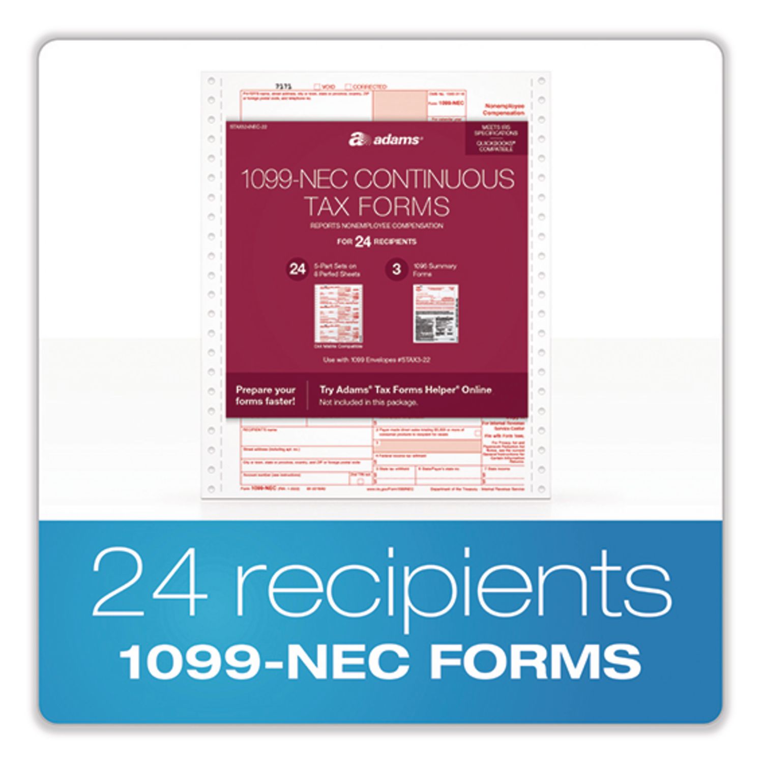 Adams® 2022 1099-NEC Tax Form, 8.5" x 3.67", 3 Forms/Sheet, 24 Forms Total | Tarheel Paper Company