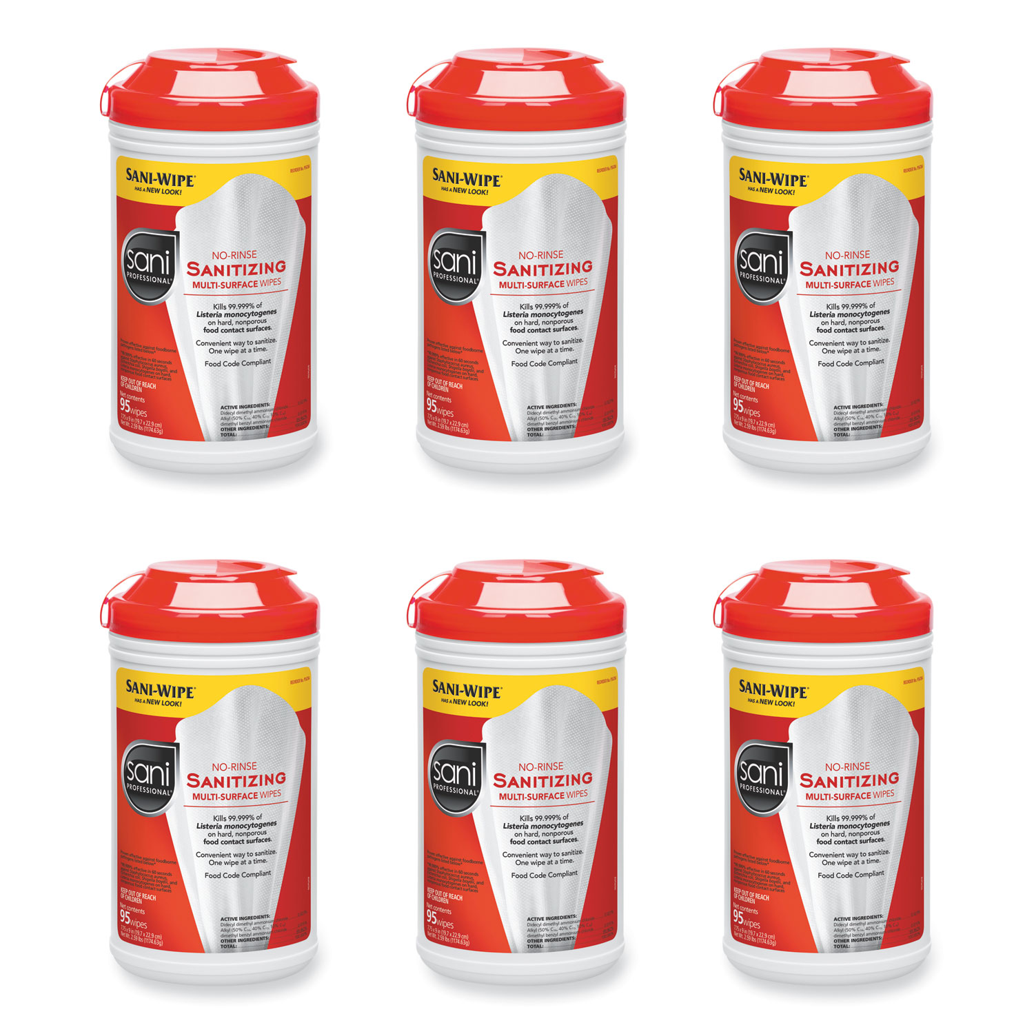 No-Rinse Sanitizing Multi-Surface Wipes, Unscented, White, 95/Container ...