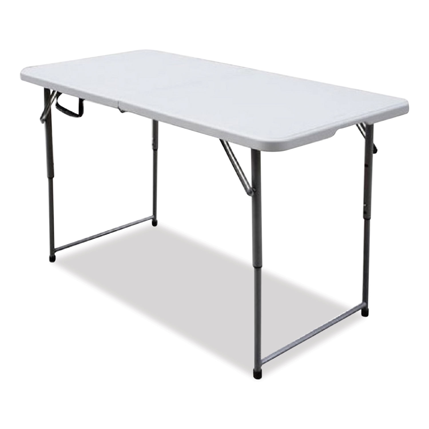 Iceberg Bifold Resin Folding Table, Rectangular, 48" x 23.6" x 29.1", White Granite Top, Gray ...