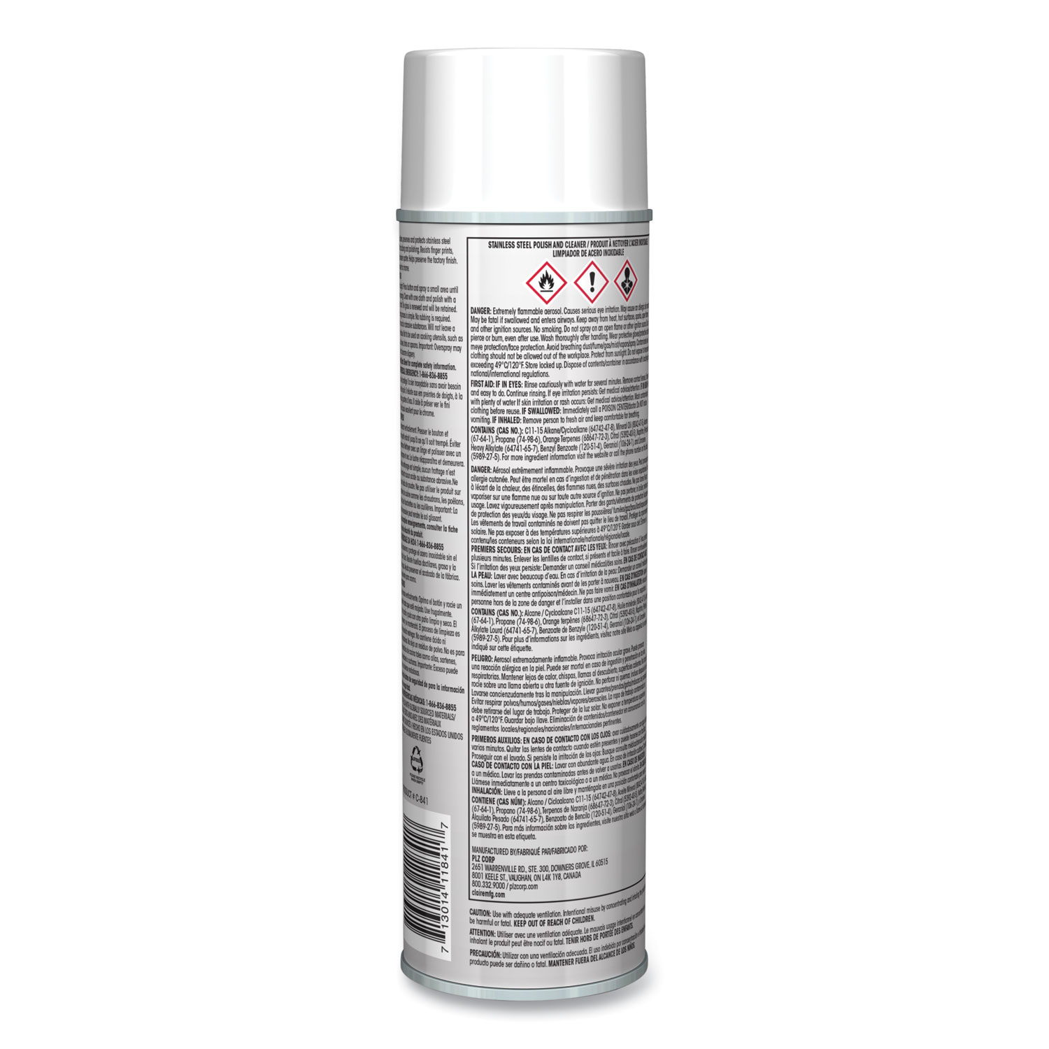 Claire® Stainless Steel Polish and Cleaner, Lemon Scent, 15 oz Aerosol Spray, Dozen ; | Baxter ...