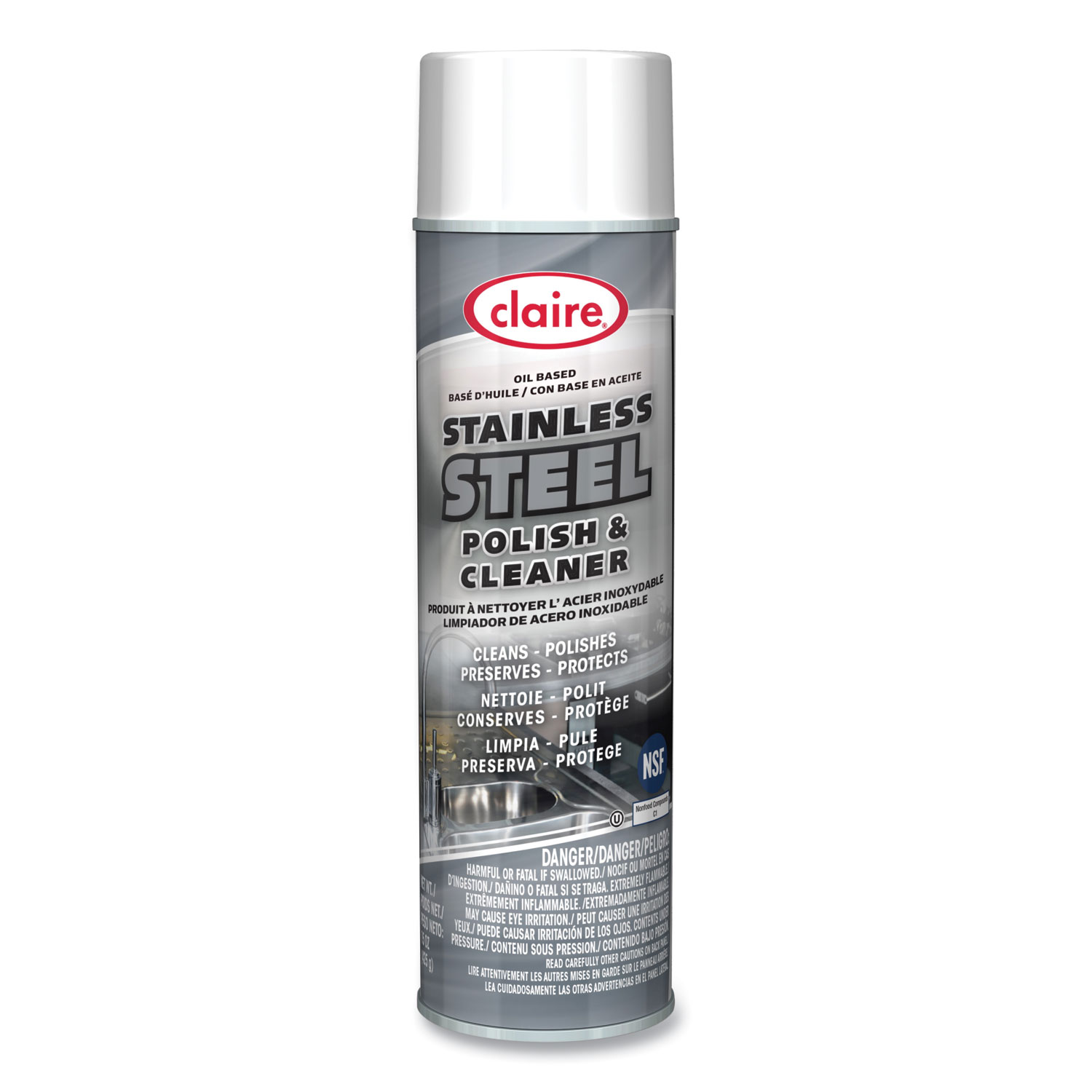 Claire® Stainless Steel Polish and Cleaner, Lemon Scent, 15 oz Aerosol Spray, Dozen ; | Baxter ...