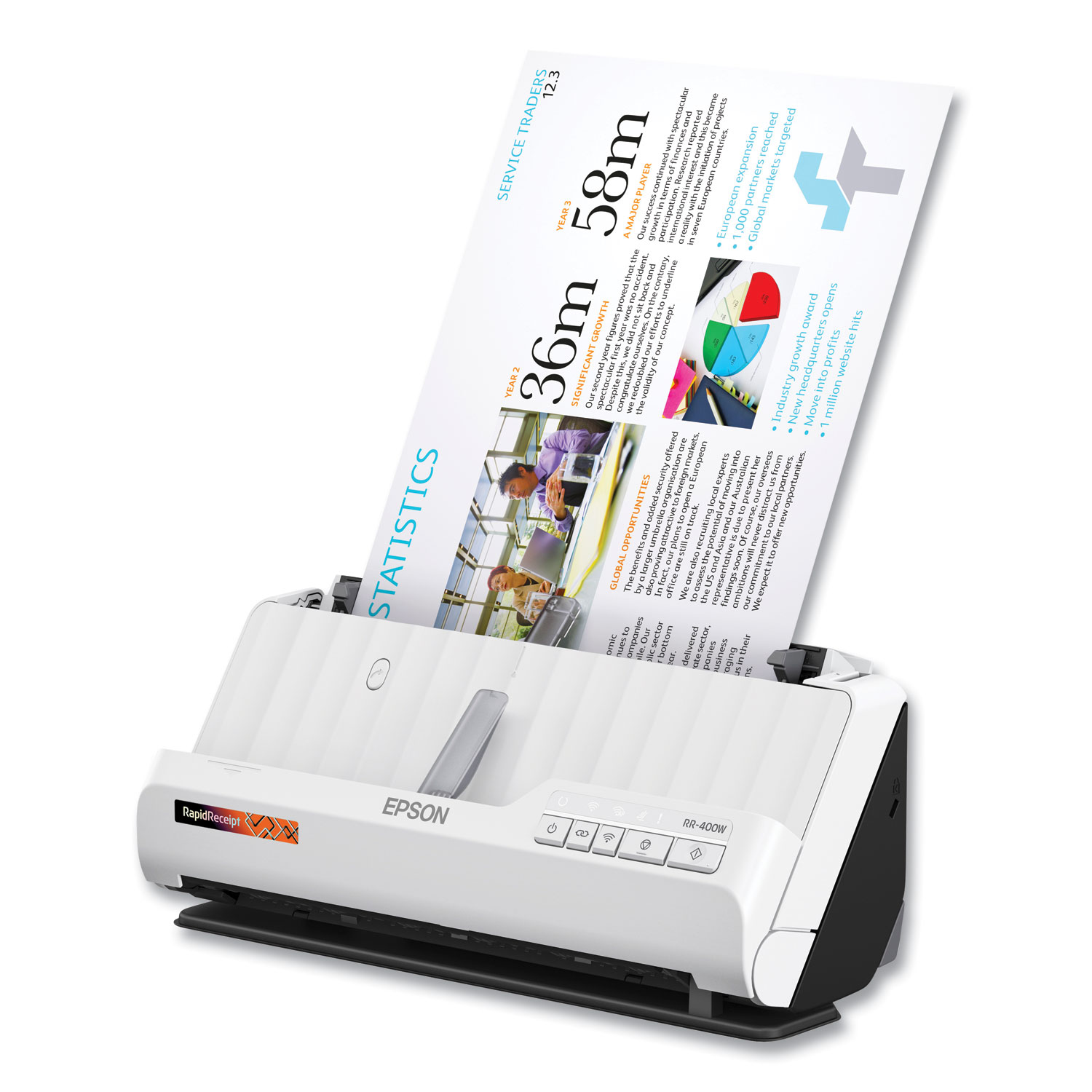 Epson® RapidReceipt RR-400W Wireless Compact Desktop Scanner, 600 dpi ...