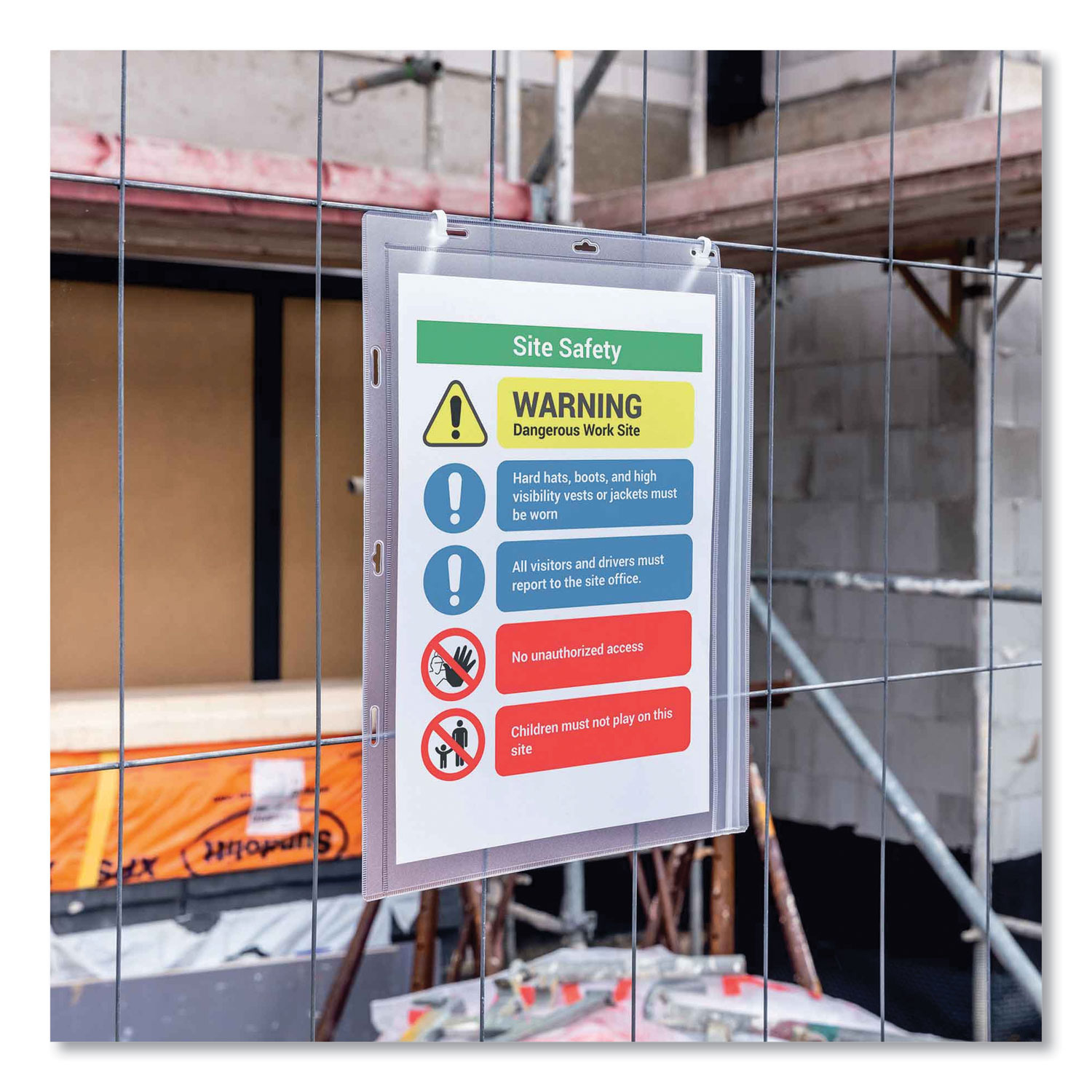 Water Resistant Sign Holder Pockets with Cable Ties, 8.5 x 11, Clear ...