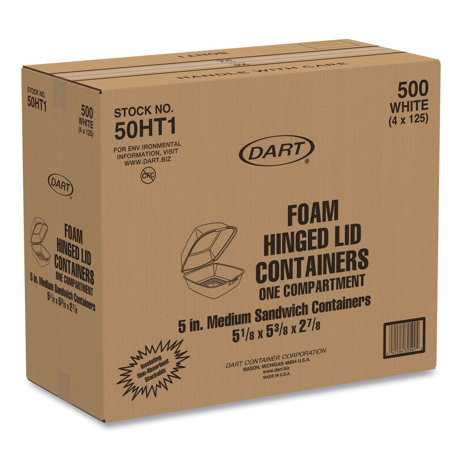 Dart® Foam Hinged Lid Containers, 5.38 x 5.5 x 2.88, White, 500/Carton ...