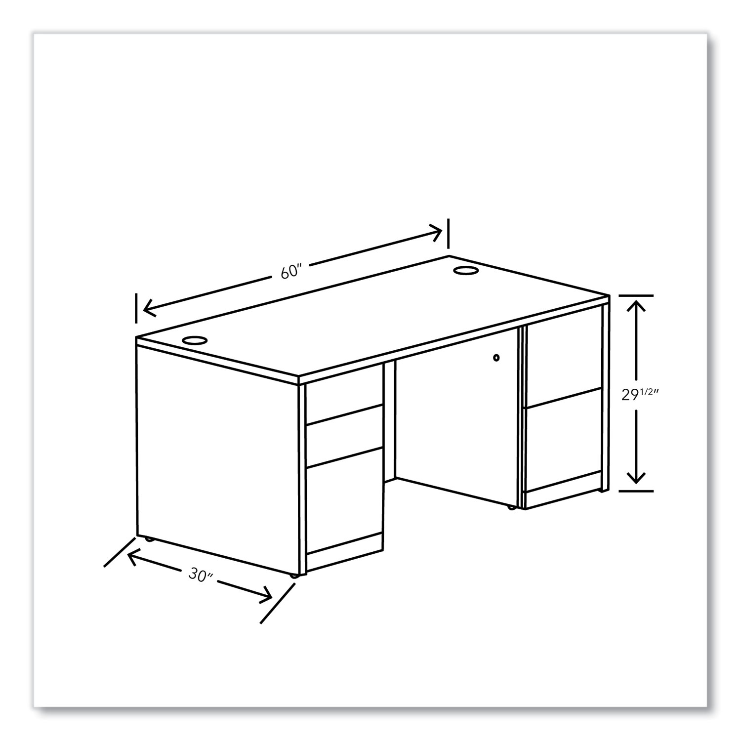10500 Series Double Pedestal Desk with Full Pedestals, 60" x 30" x 29.5 ...