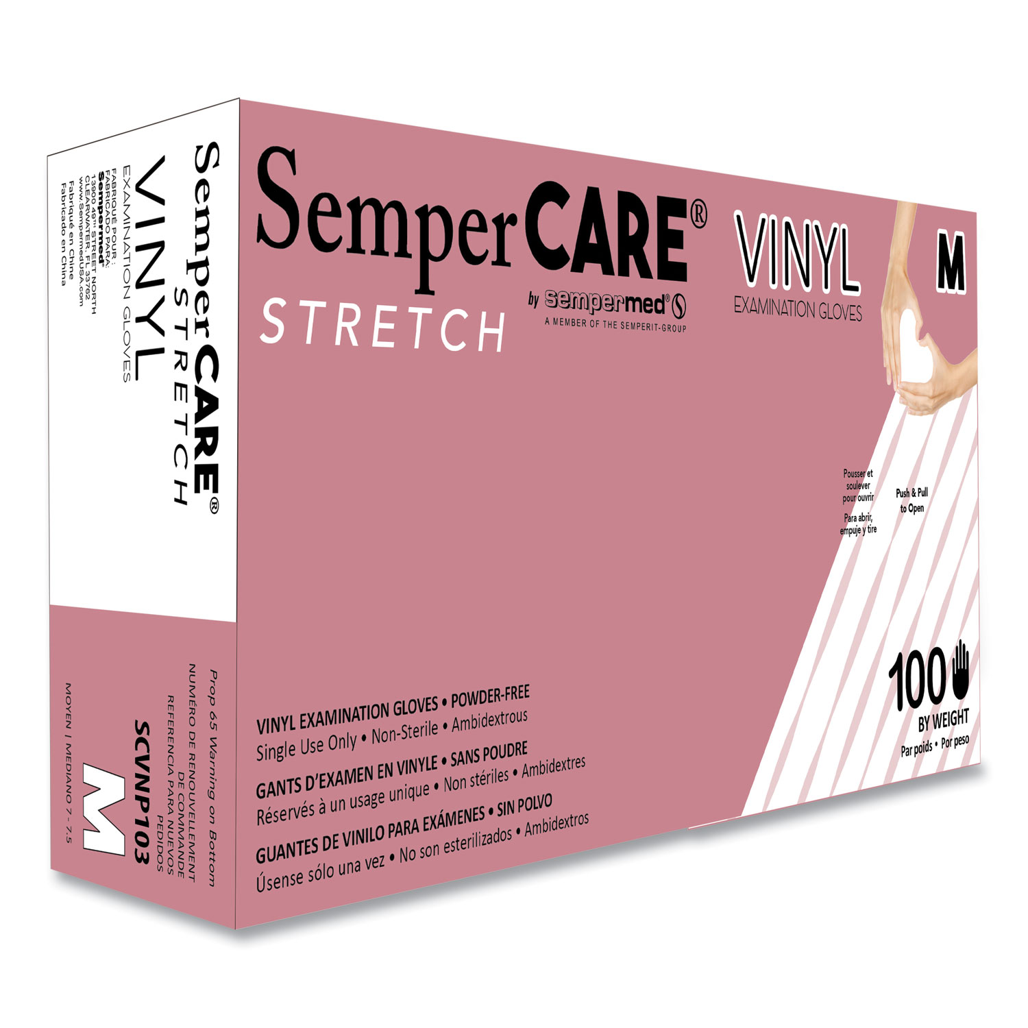 Stretch Vinyl Examination Gloves, Cream, Medium, 100/Box - Zerbee