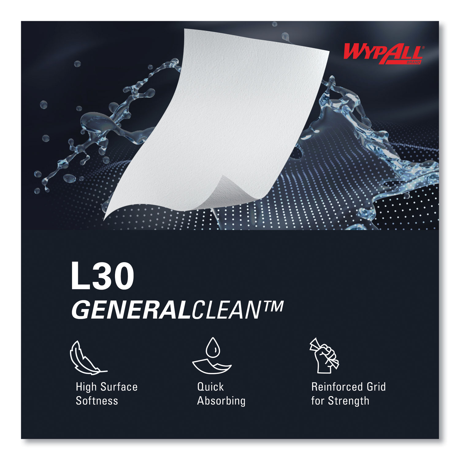 WypAll® L30 Towels, Quarter Fold, 12.5 x 12, 90/Polypack, 12 Polypacks ...