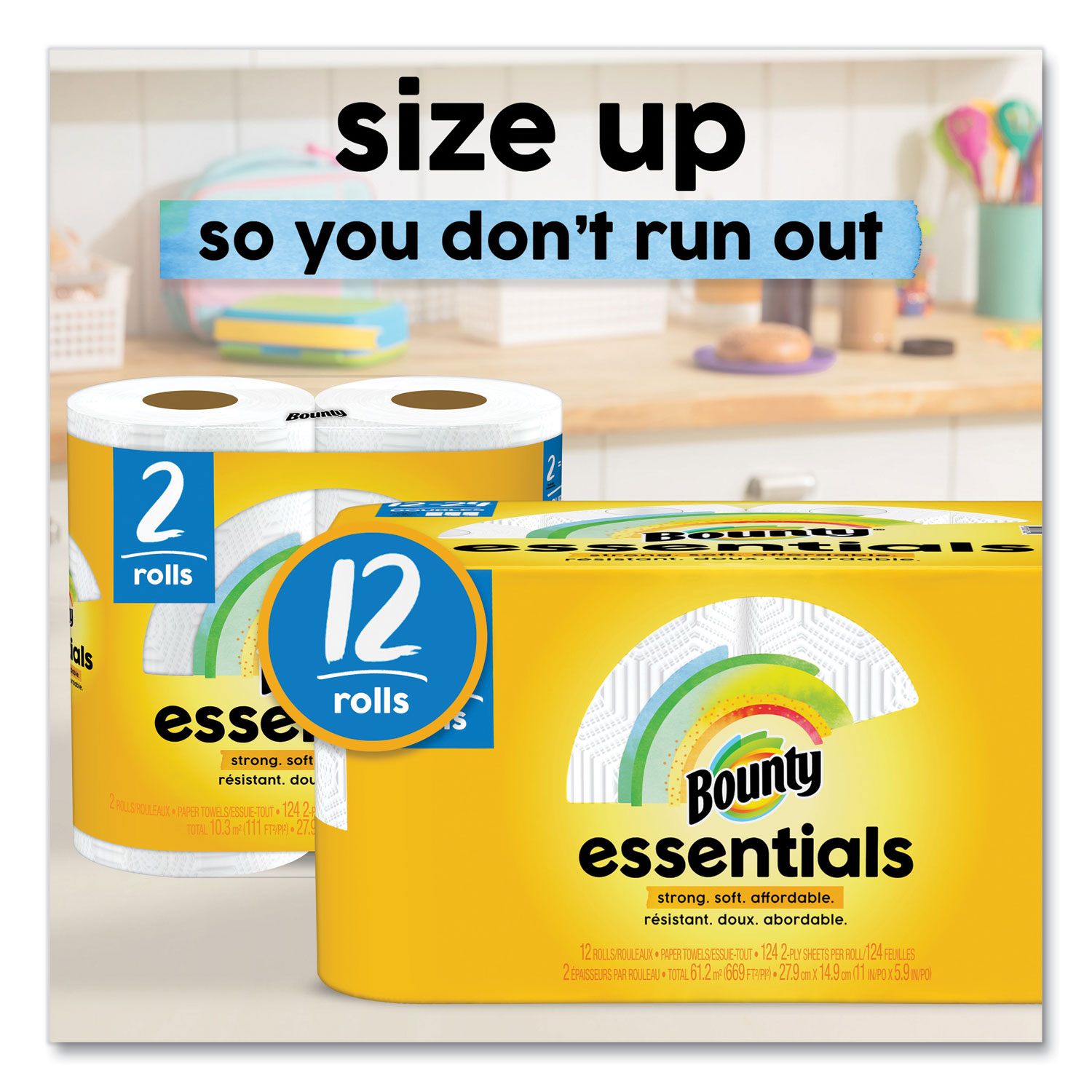 Essentials Select-A-Size Kitchen Roll Paper Towels, 2-Ply, 124 Sheets ...