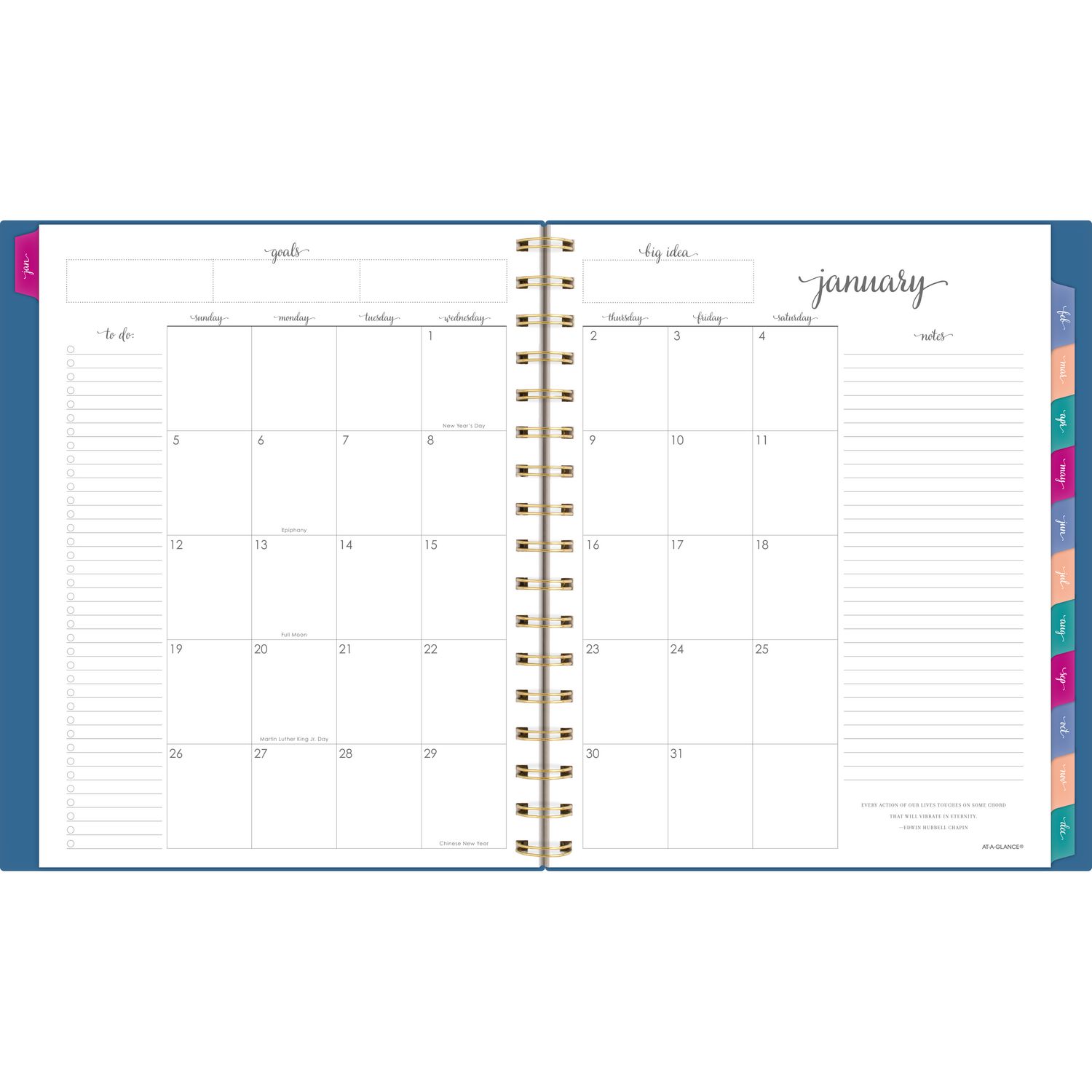 AT-A-GLANCE® Harmony Weekly/Monthly Poly Planner, 8.88 x 7.69, Blue ...