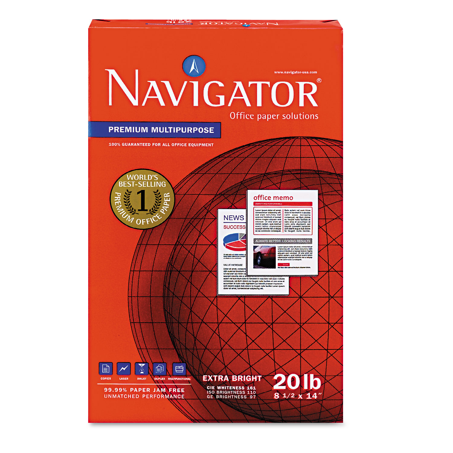 Navigator® Premium Multipurpose Copy Paper, 97 Bright, 20 lb Bond ...