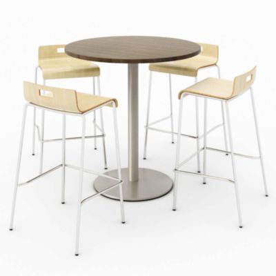 Pedestal Bistro Table with Four Natural Jive Series Barstools, Round ...