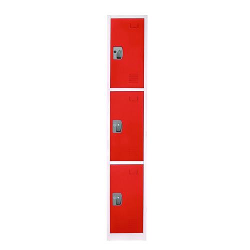 Steel Storage Locker, 3 Compartment, 12 x 12 x 72, Red - Zuma