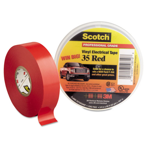 3M™ Scotch 35 Vinyl Electrical Color Coding Tape, 3/4" x 66ft, Red ...