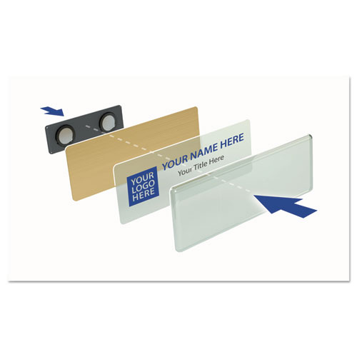 The Mighty Badge™ Name Badge Kit, Inkjet Inserts, 1 x 3, White/Gold, 10 ...