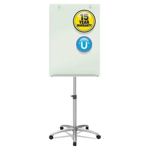 Infinity Glass Mobile Presentation Easel, 3 ft x 2 ft, Silver/White