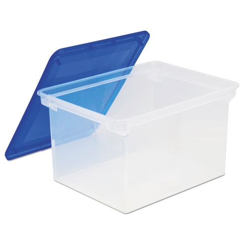Plastic File Tote Storage Box, Letter/Legal, Snap-On Lid, Clear/Blue ...