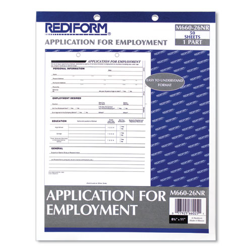 Employment Application, 8.5 x 11, 1/Page, 50 Forms - Cartridge Savers