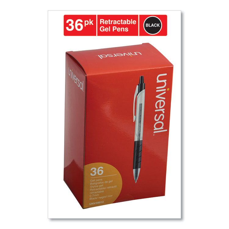 UNV39910 | Universal™ 39910 Comfort Grip Gel Pen, Retractable, Medium 0.7 mm, Black Ink, Clear ...